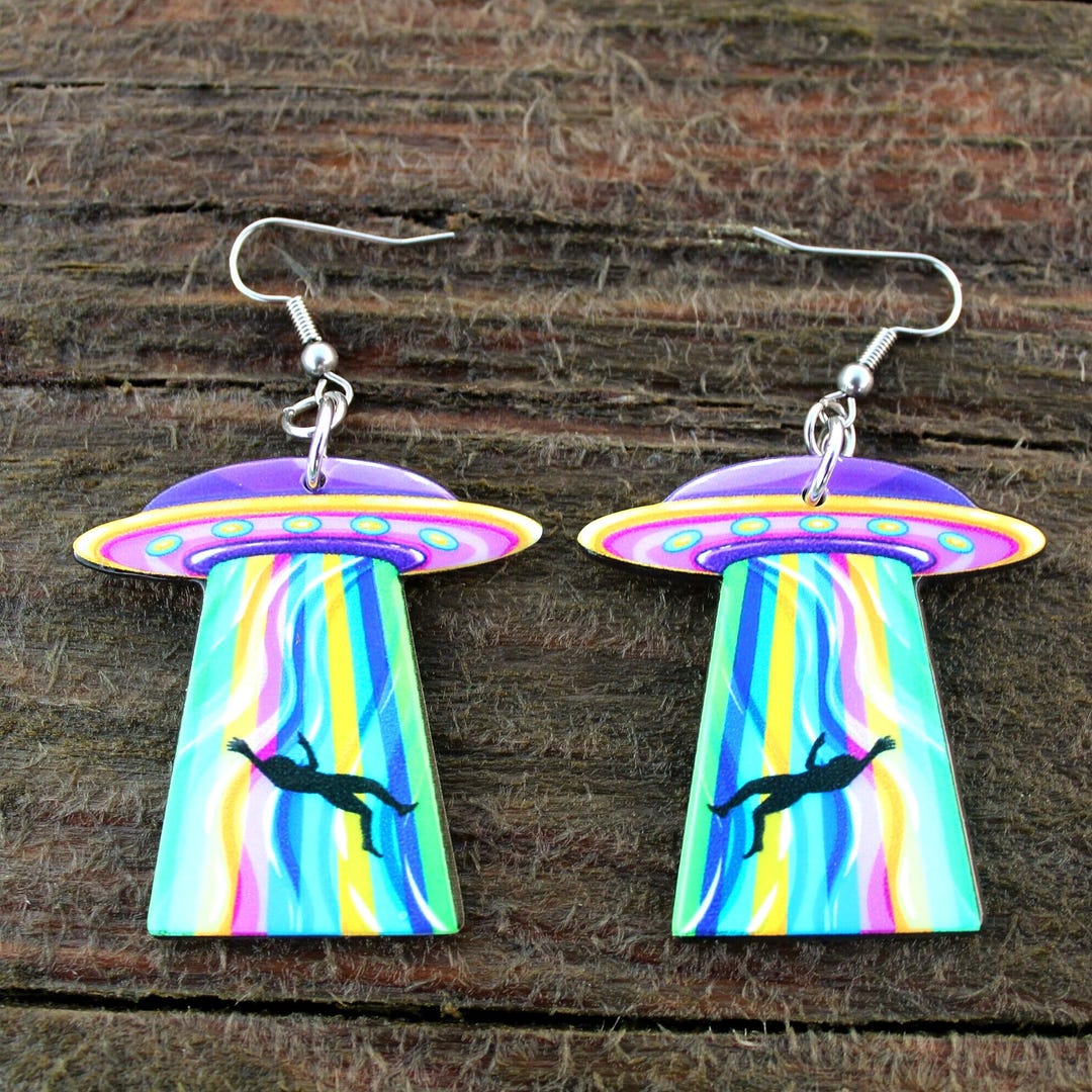 UFO Abduction Earrings, Colourful Alien Sci-fi Jewellery, Quirky Space ...