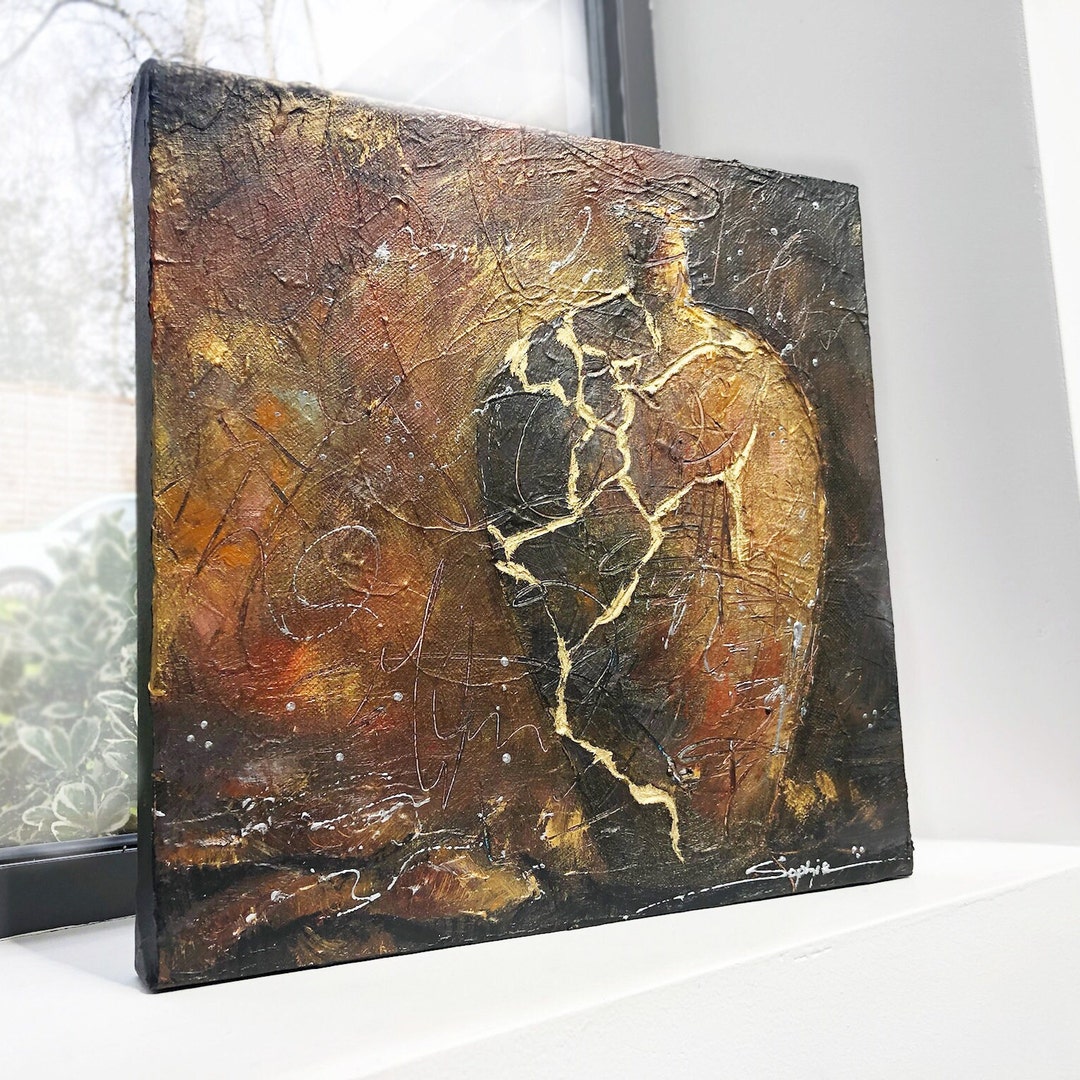 Kintsugi Jar Painting, Original Canvas Wall Art, Contemporary Art for ...