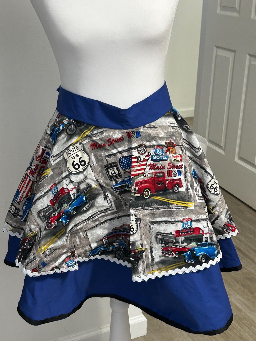 Route 66 Half Apron, Blue Diner Style Ruffled Apron - Etsy