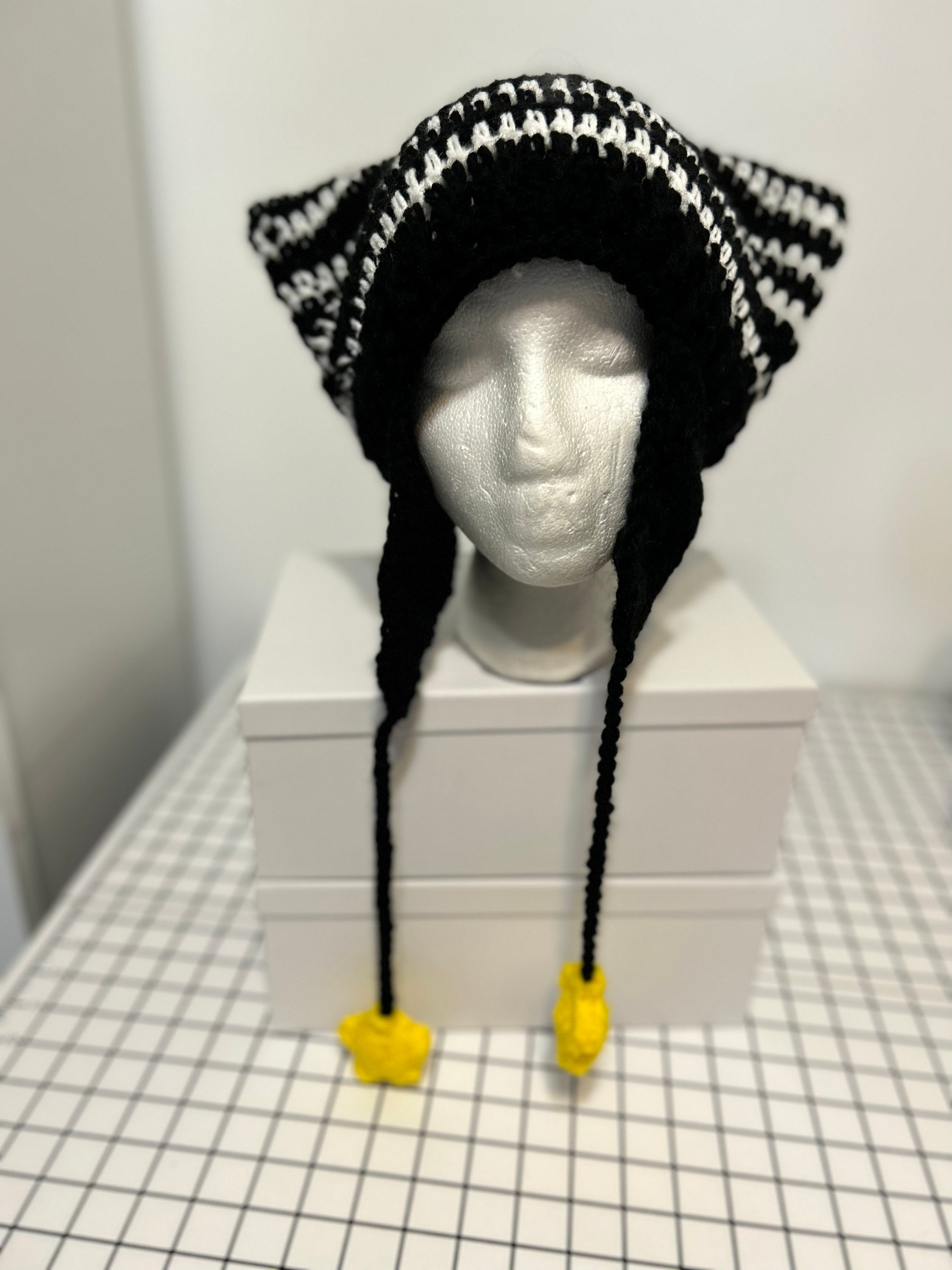Crochet Cat Hat With Ear Flaps And Stars Cat Ears Stars Cat Beanie Pussycat Hat Cat Cap