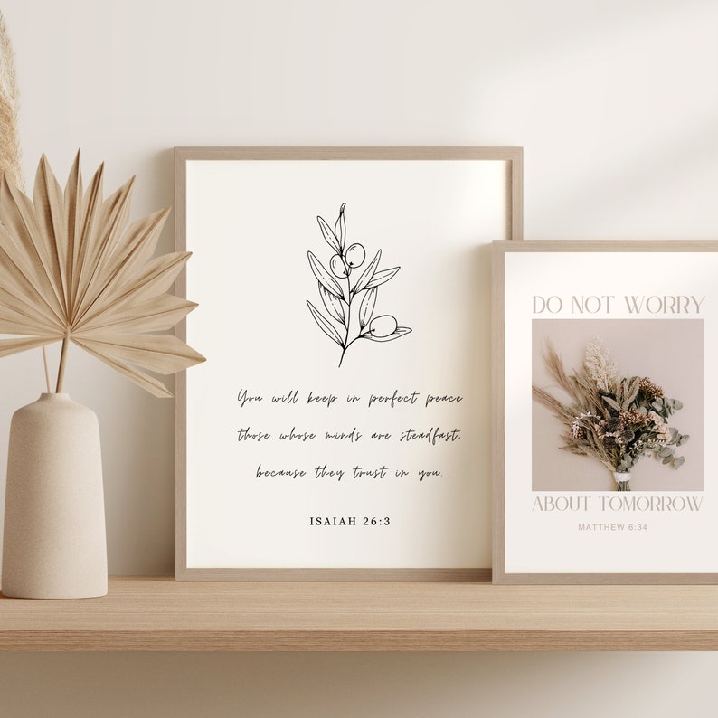 Christian Wall Art Neutral Home Decor Peace Bible Verse Print ...