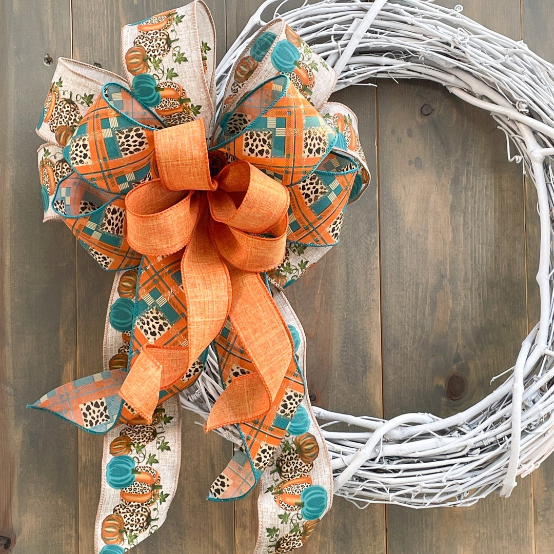 Teal and Cheetah Print Accent Bow for Fall, Leopard Print Ribbon Bow ...