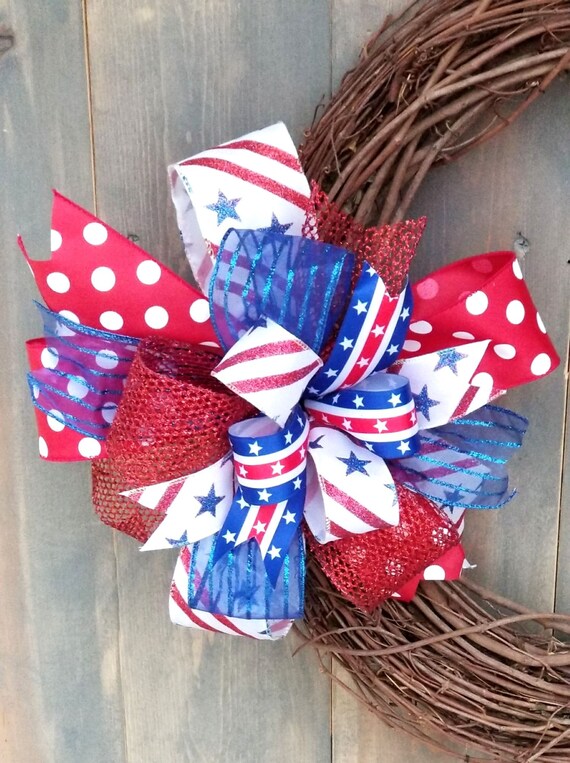 Bow for Patriotic Wreath Wired Ribbon Summer Mailbox Bow 4th | Etsy