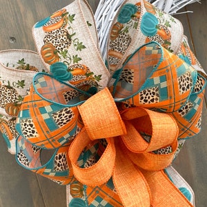 Teal and Cheetah Print Accent Bow for Fall, Leopard Print Ribbon Bow ...