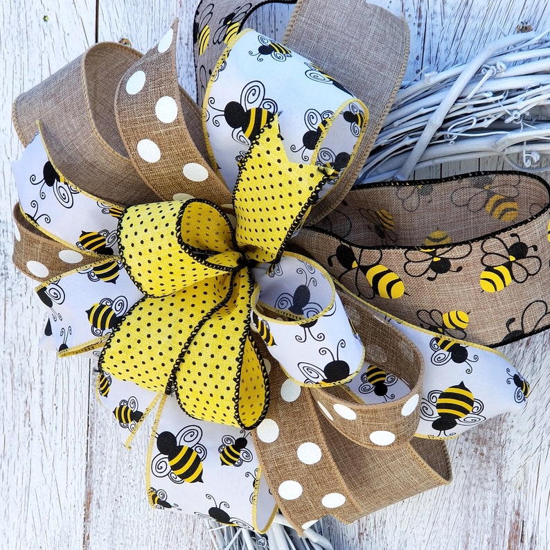 Bumblebee Bow For Wreath Summer Bow Honey Bee Decor Bow For Etsy