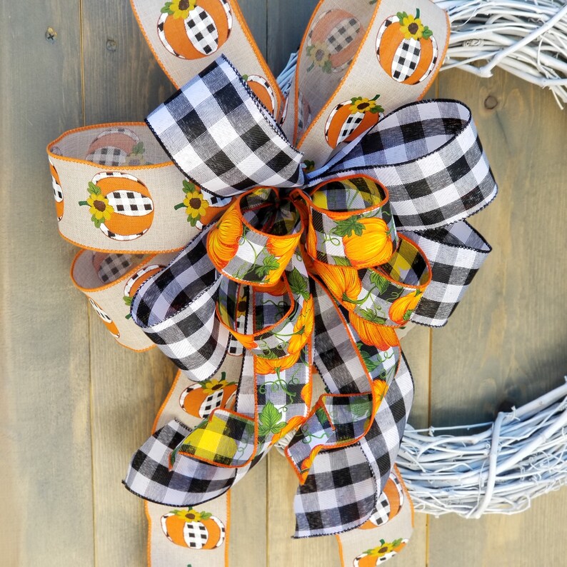 Bow for Fall Wreath Fall Bow for Lantern or Mailbox Black | Etsy