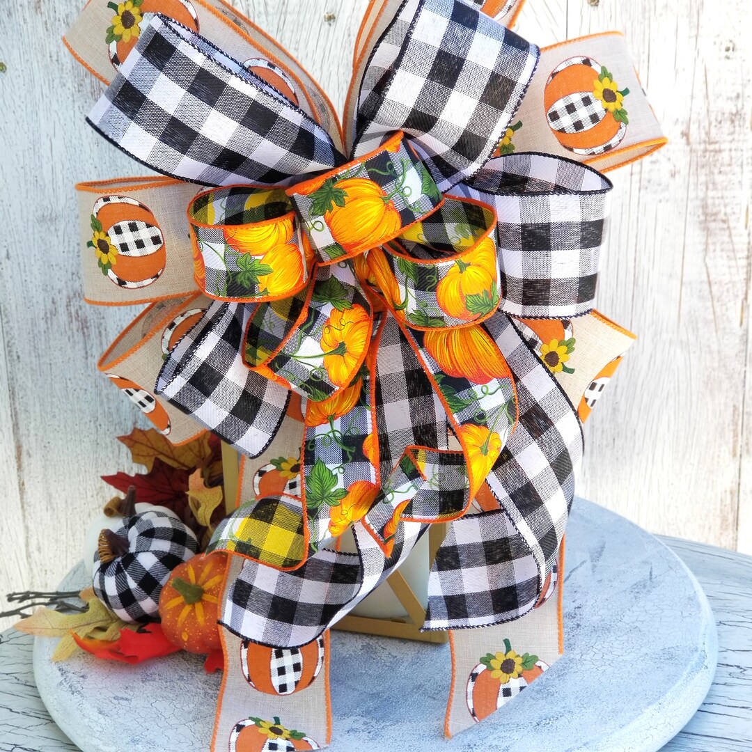 Bow for Fall Wreath, Fall Bow for Lantern or Mailbox, Black and White ...