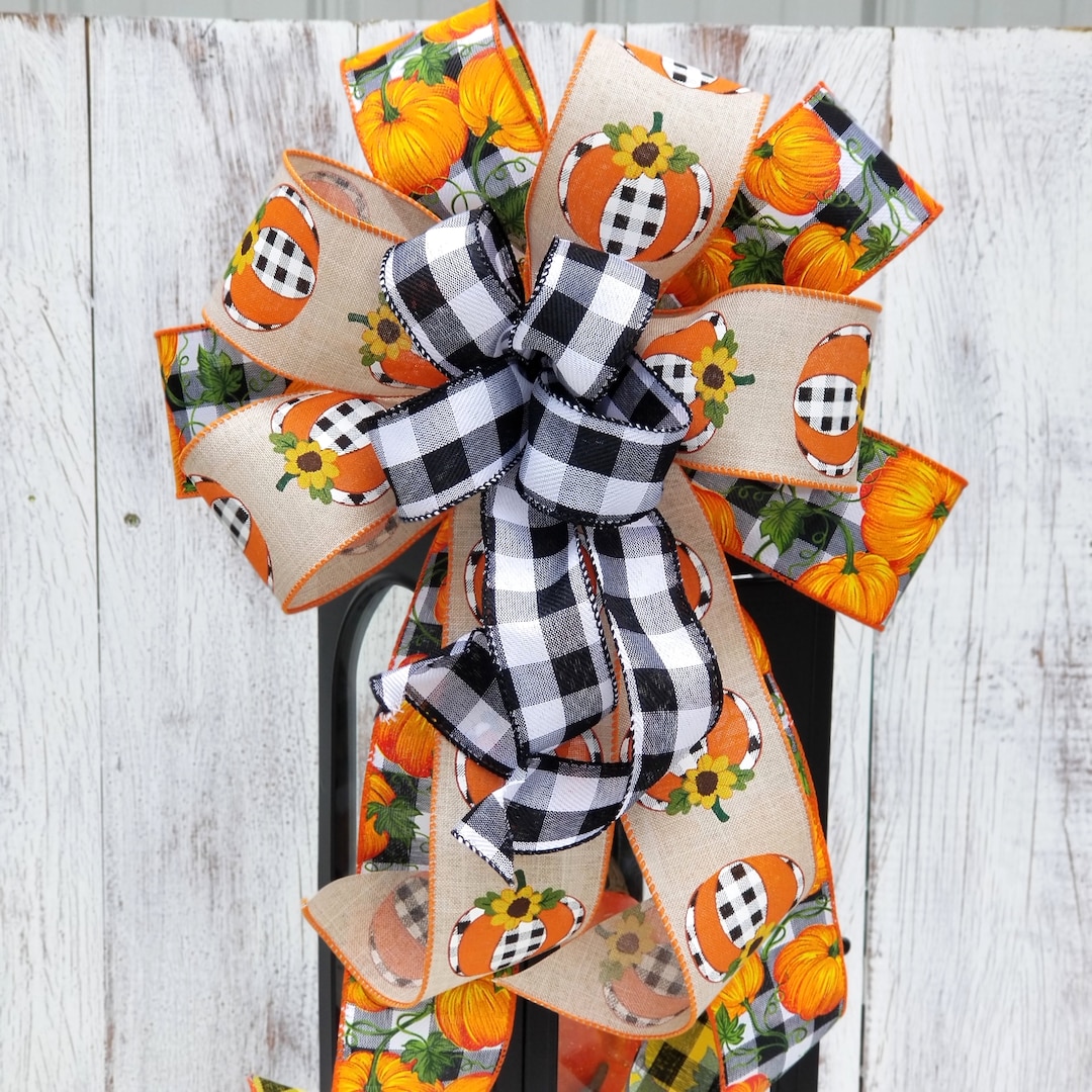 Bow for Fall Wreath, Fall Bow for Lantern or Mailbox, Black and White ...