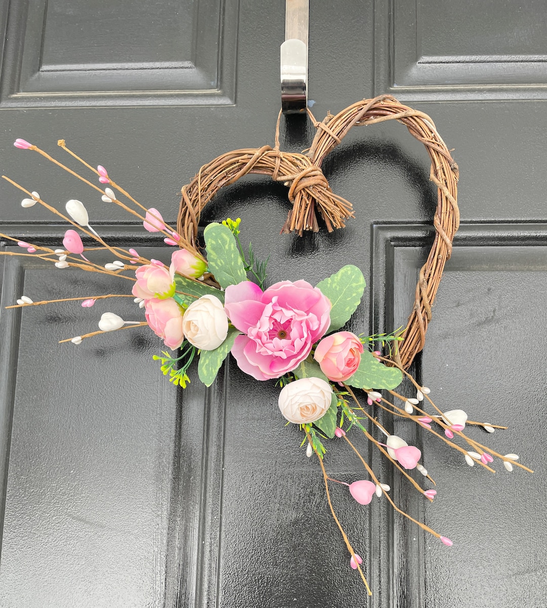 Mini Pink Heart Wreath, Heart Shape Grapevine Wreath, Pink Wedding Door ...