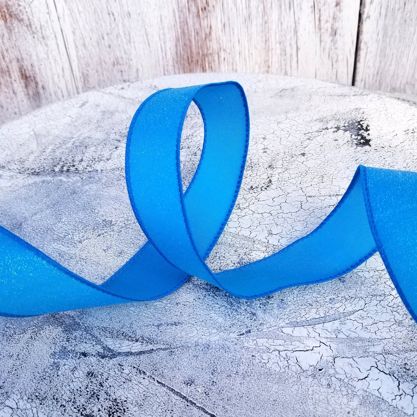 1.5 Iridescent Glitter Misted Blue Satin Ribbon 5 | Etsy