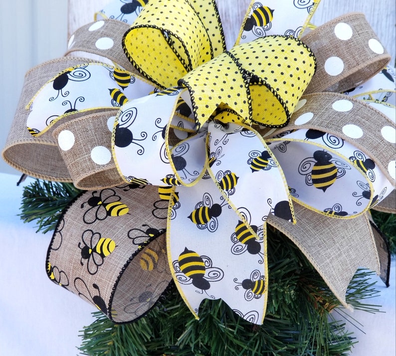 Bumblebee Bow For Wreath Summer Bow Honey Bee Decor Bow For Etsy