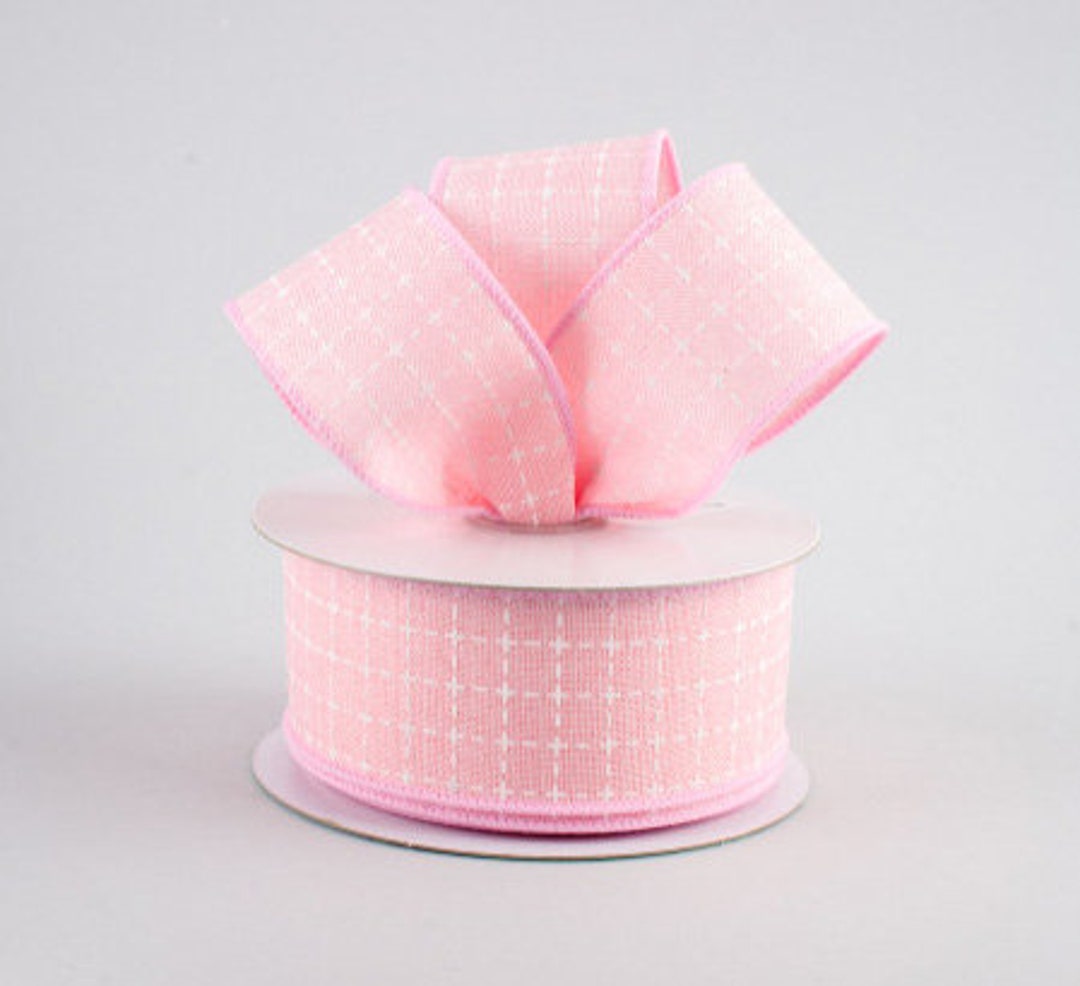 1.5 Stitched Squares Ribbon: Pale Pink & White 5 Yards Mothers Day Bow ...