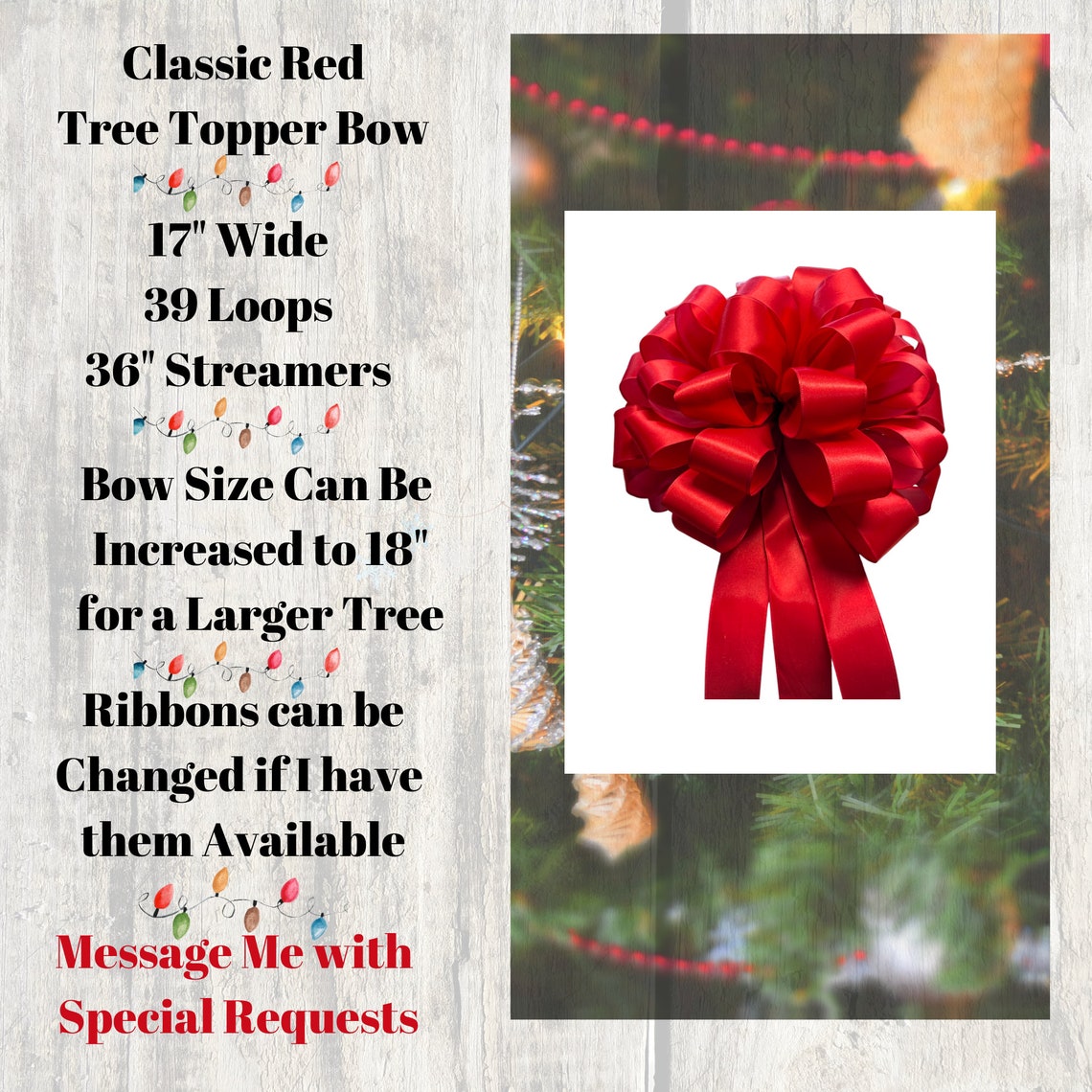 Classic Red Christmas Tree Topper Bow 36 Streamers - Etsy