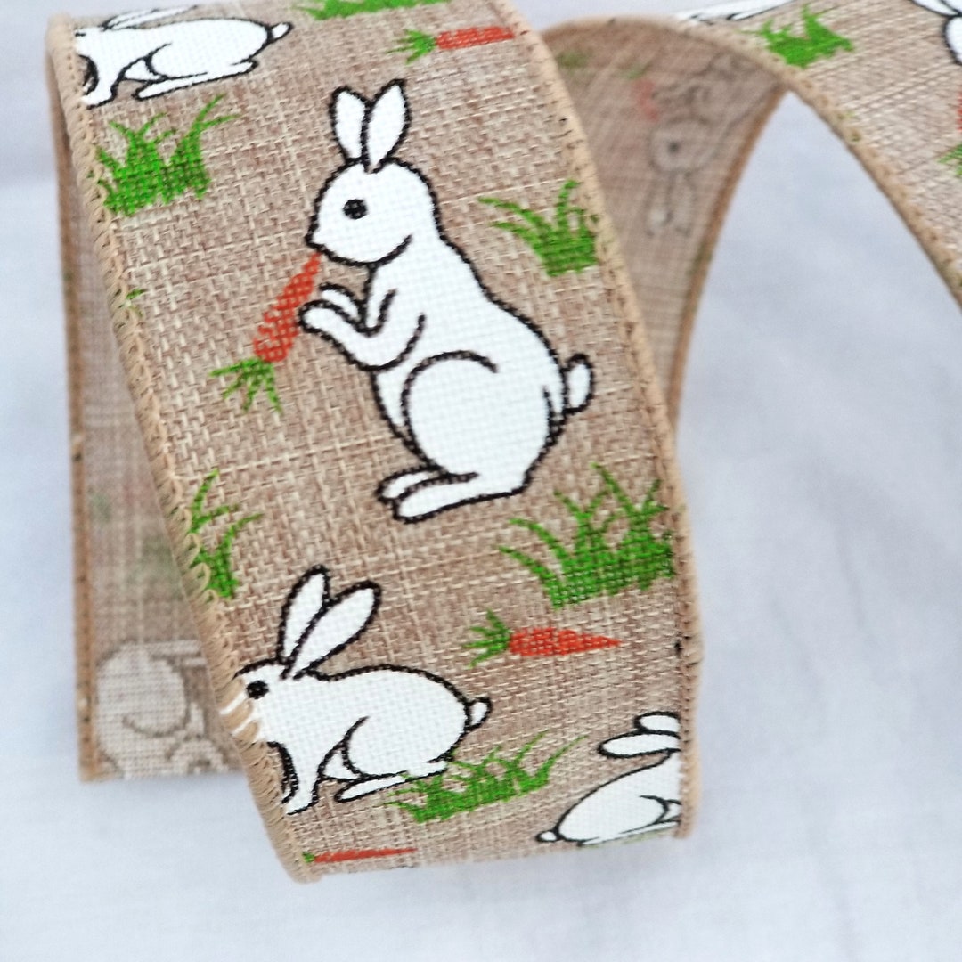 1.5 Easter Bunny & Carrot Wired Ribbon 5 Yards, Easter Craft Ribbon ...