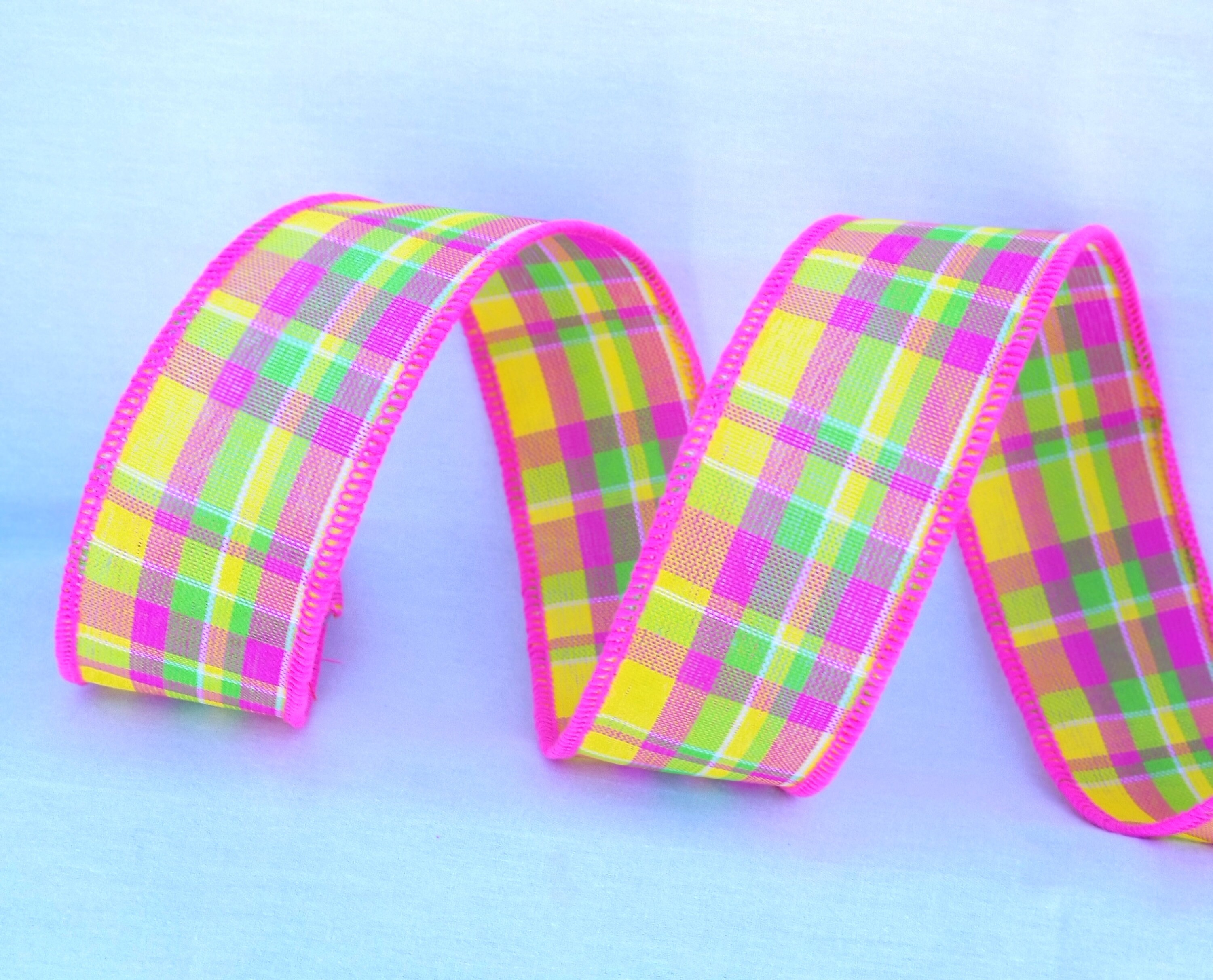 1.5 Pink and Yellow Plaid Spring Ribbon 5 yards Spring | Etsy