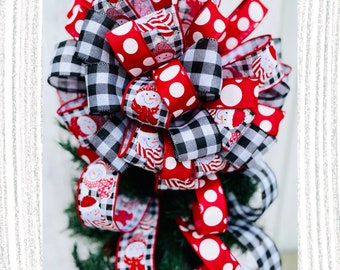 Black and White Christmas Tree Topper Bow Buffalo Plaid | Etsy