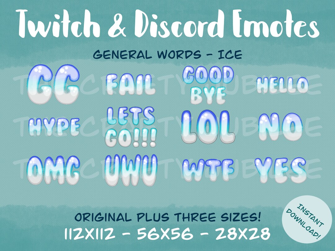 Word Emojis Ice Gradient - 12 General Word Emotes - Gaming Emoji ...
