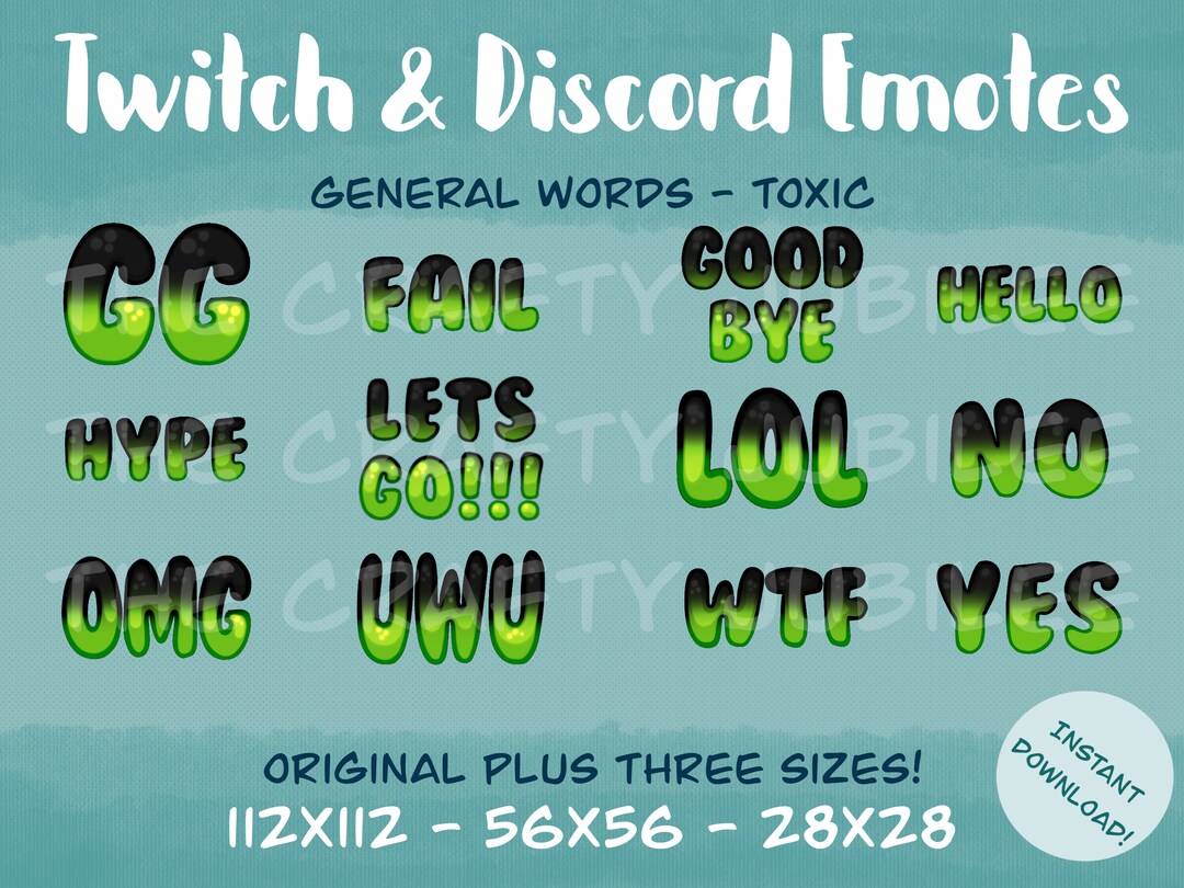 Word Emojis Toxic Gradient - 12 General Word Emotes - Gaming Emoji ...