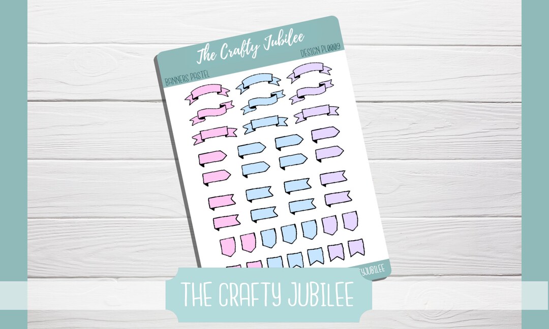 Doodle Banner Sticker Sheet - Pastel Pink, Blue, and Purple Ribbon ...