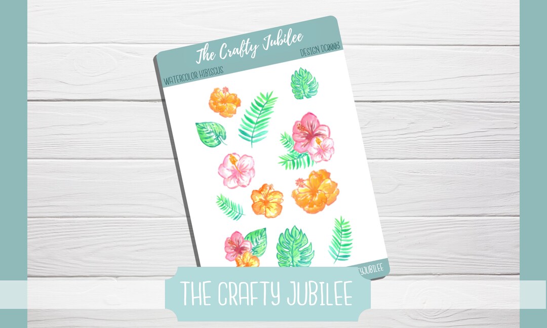 Watercolor Hibiscus Sticker Sheet - Decorative Tropical Floral Stickers ...