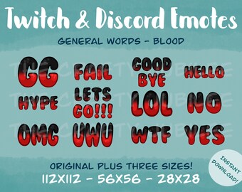 Word Emojis Candy Gradient 12 General Word Emotes Gaming Emoji Gamer ...