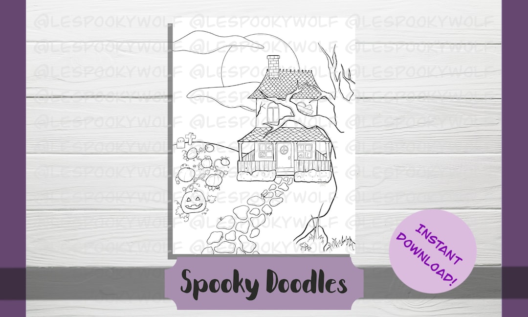 PRINTABLE Coloring Page - Haunted House - Halloween Spooky Coloring ...