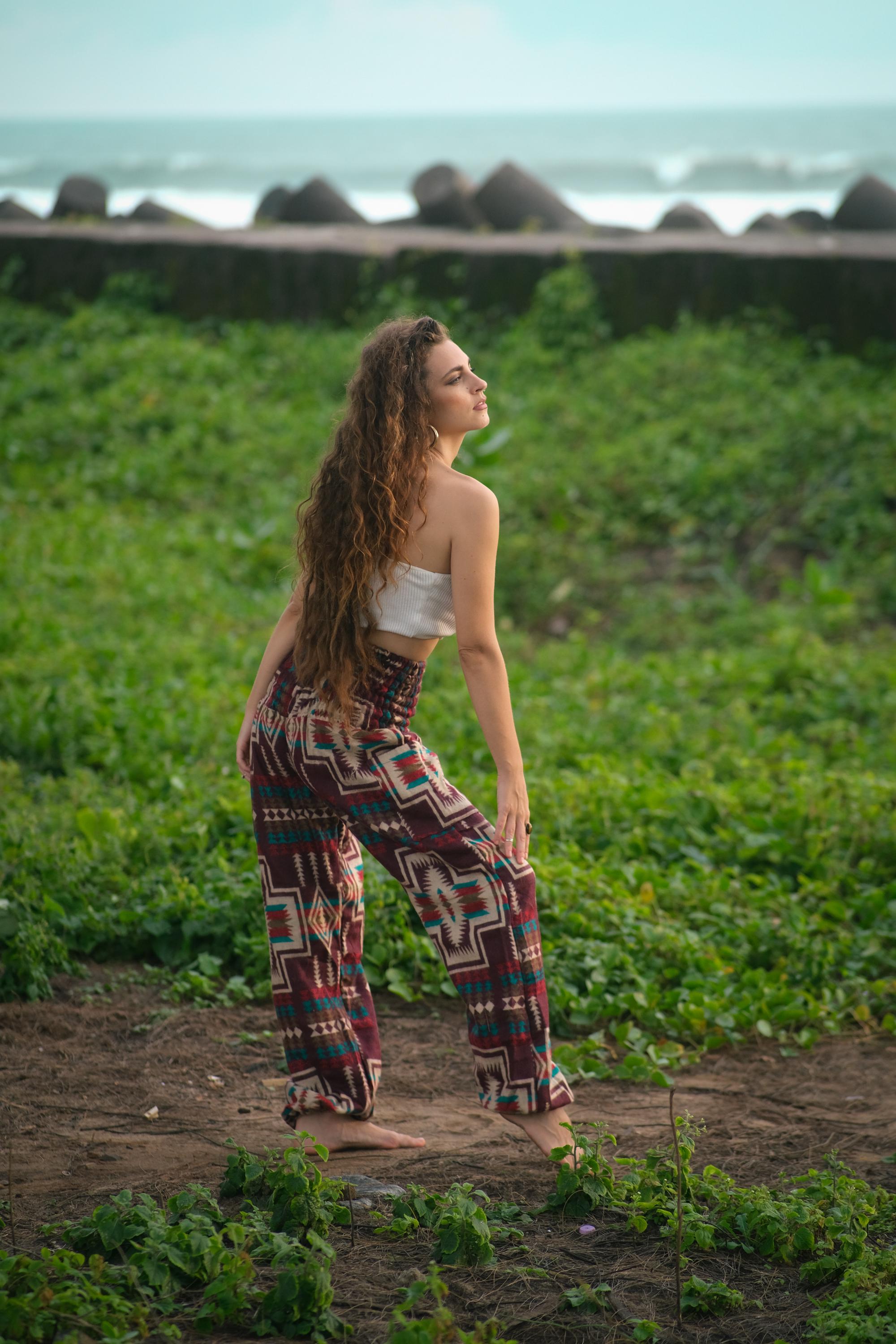 Maroon Aztec Harem Pants: Boho Fleece Blanket Trousers - Etsy