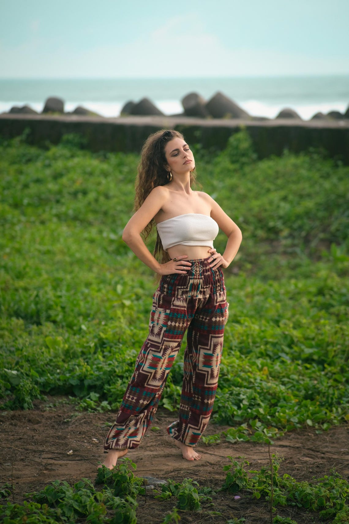 Maroon Aztec Harem Pants: Boho Fleece Blanket Trousers - Etsy