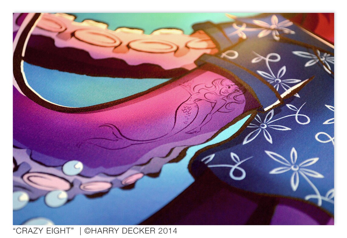 Crazy Eight Octopus - Tiki Art - Etsy
