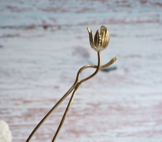 Tulip Flower Hair Pin Simple Floral Hair Stick No Bendable - Etsy