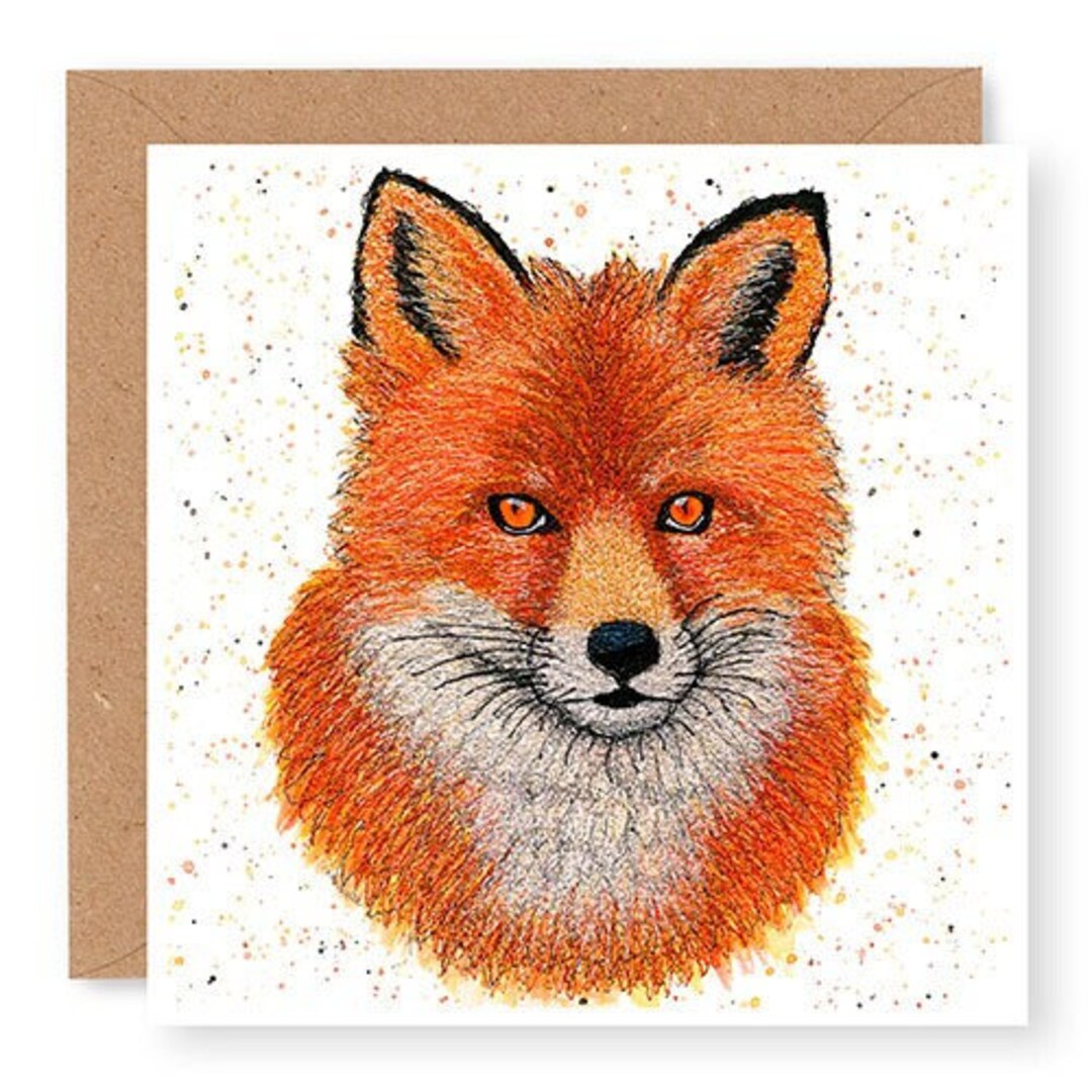 Cute Fox Birthday Card, Fox Embroidery Art Card, Wildlife Card, Printed ...