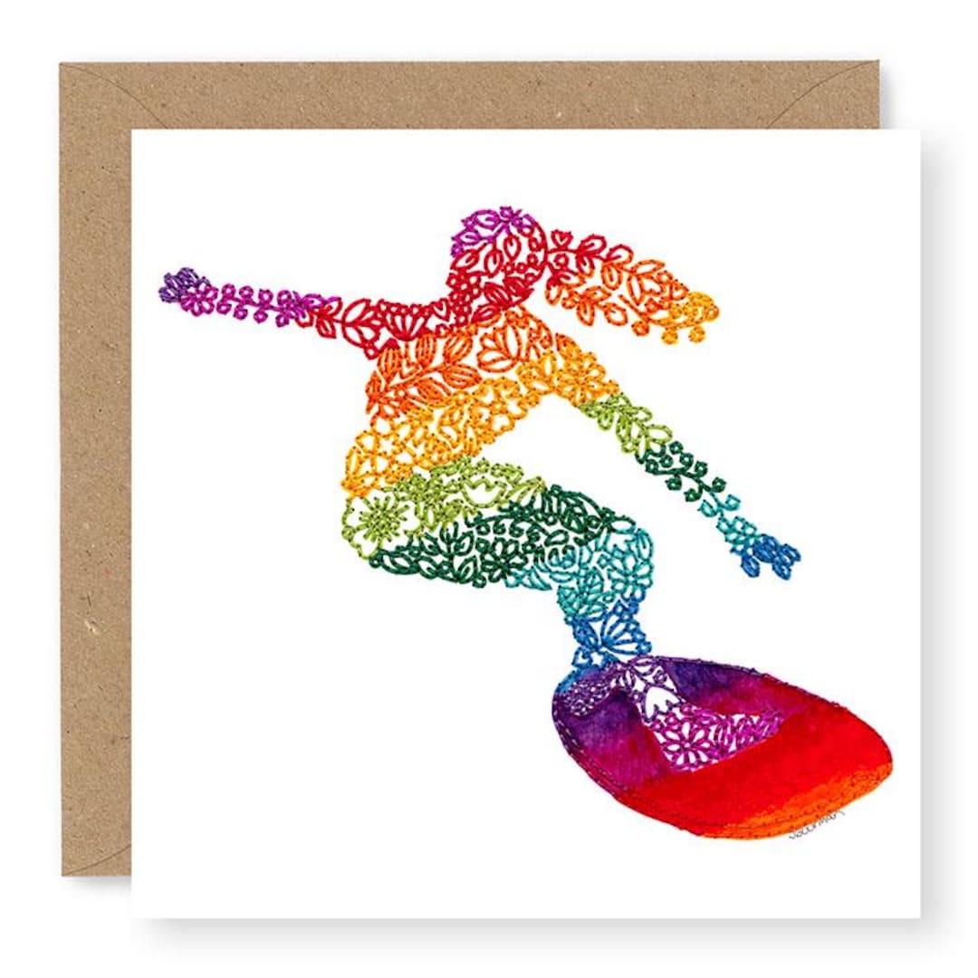 Surfer Card, Girl Surfing Birthday Card, Surfing Art Card, Personalised ...