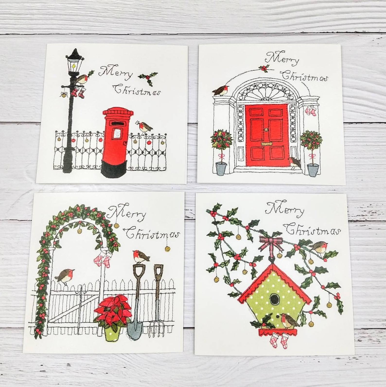 Pack of 8 Christmas Cards Christmas Card Bundle Embroidery - Etsy