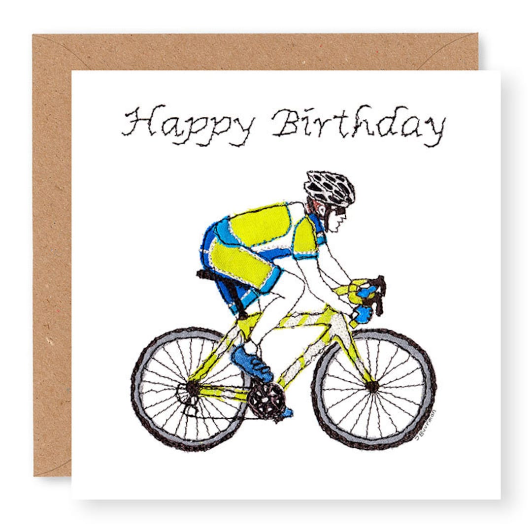 Cycling Card, Cycling Birthday Card, Bike Birthday Card, Embroidery Art ...
