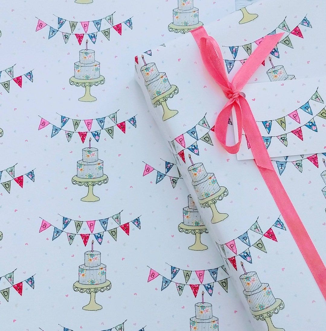 Cake and Bunting Wrap & Tag Set Birthday Gift Wrap Luxury - Etsy