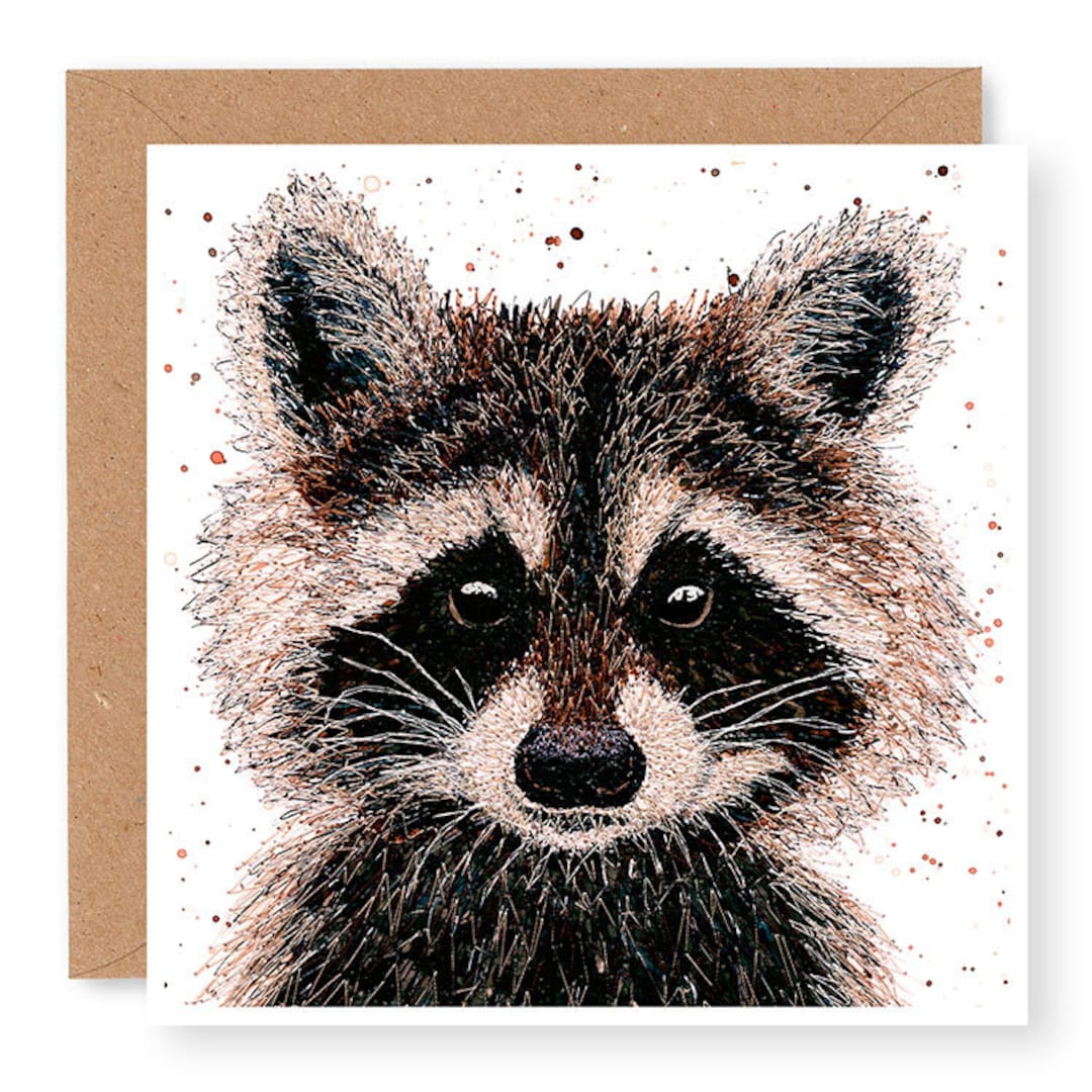 Raccoon Illustration, Raccoon Embroidery Art Card, Wildlife Card ...