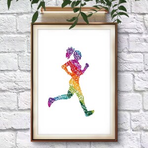 Woman Running Print, Running Art Print, Female Runner Print, Embroidery ...