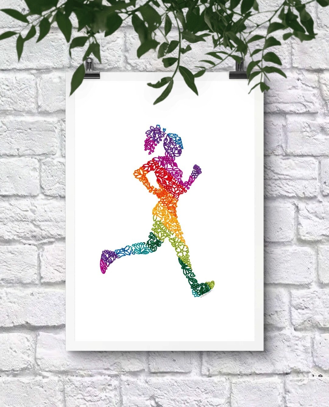 Woman Running Print, Running Art Print, Female Runner Print, Embroidery ...