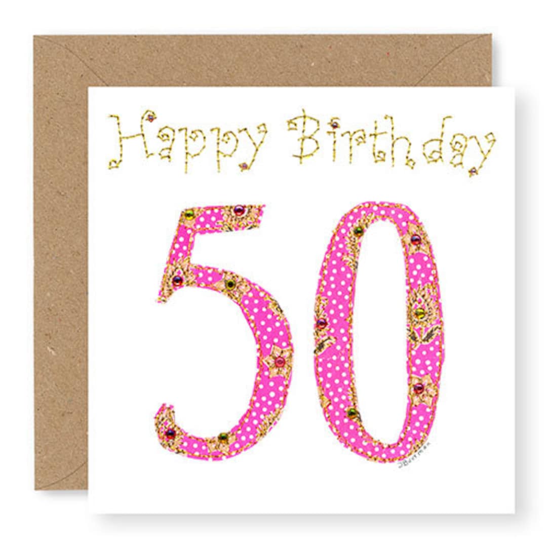 Age 50 Birthday Card, Female Age 50 Card, Hand Finished With Gems ...
