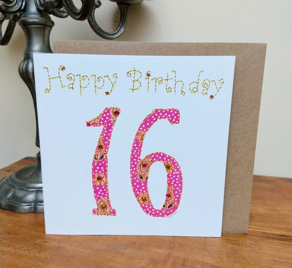 16th birthday card Girls age 16 card Sweet 16 card printed | Etsy