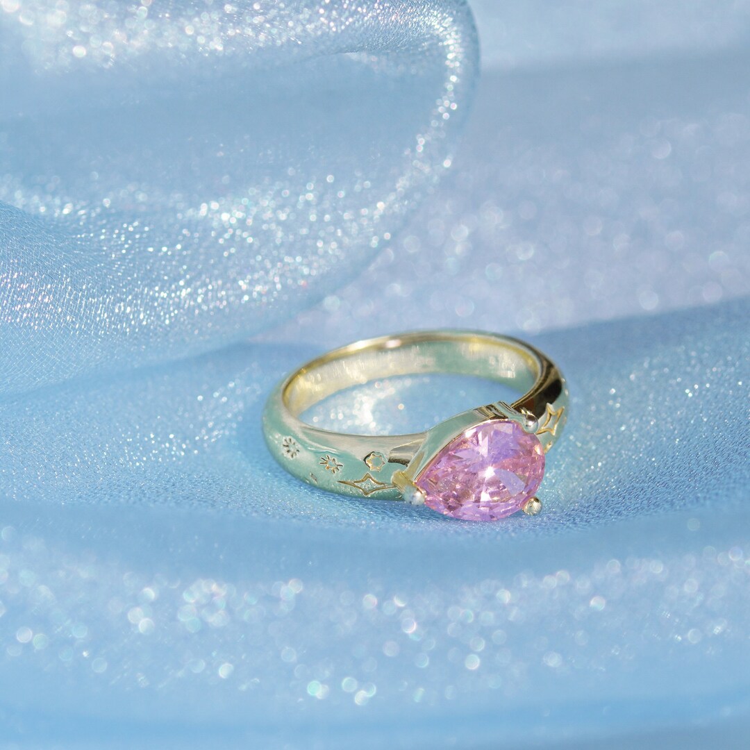 Pink Pear Drop Gemstone Ring - Etsy