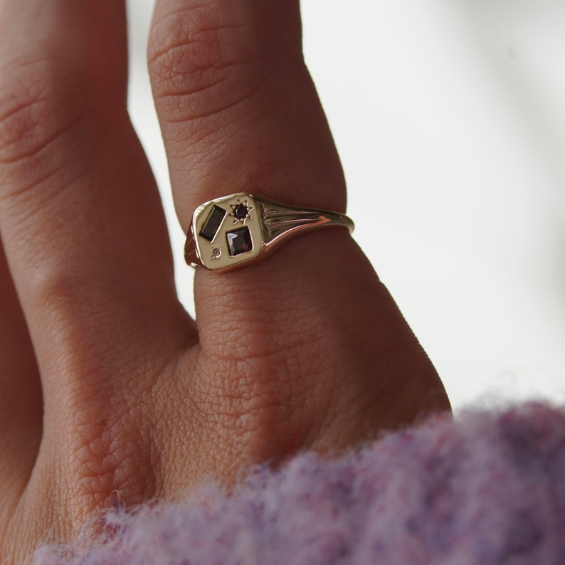 Adjustable Jeweled Signet Ring: Gold Vermeil or Sterling Silver - Etsy