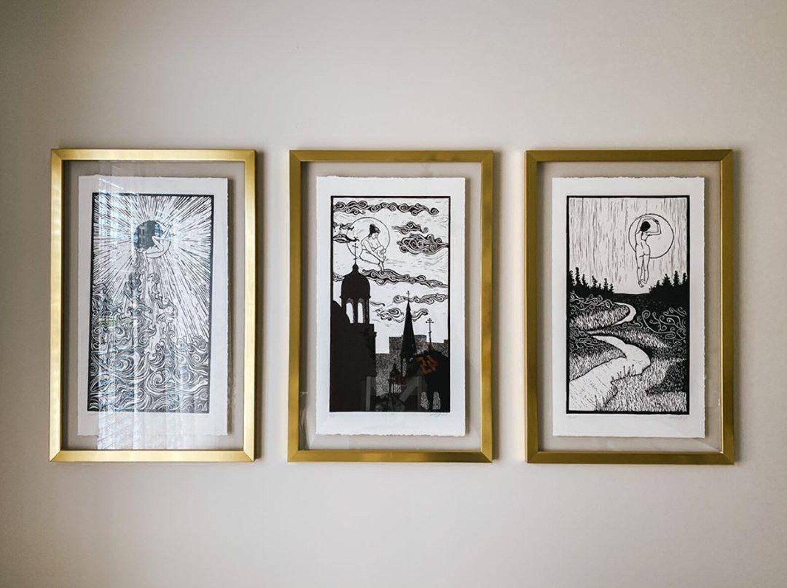 Camille Hand Printed Moon Goddess Relief Print - Etsy