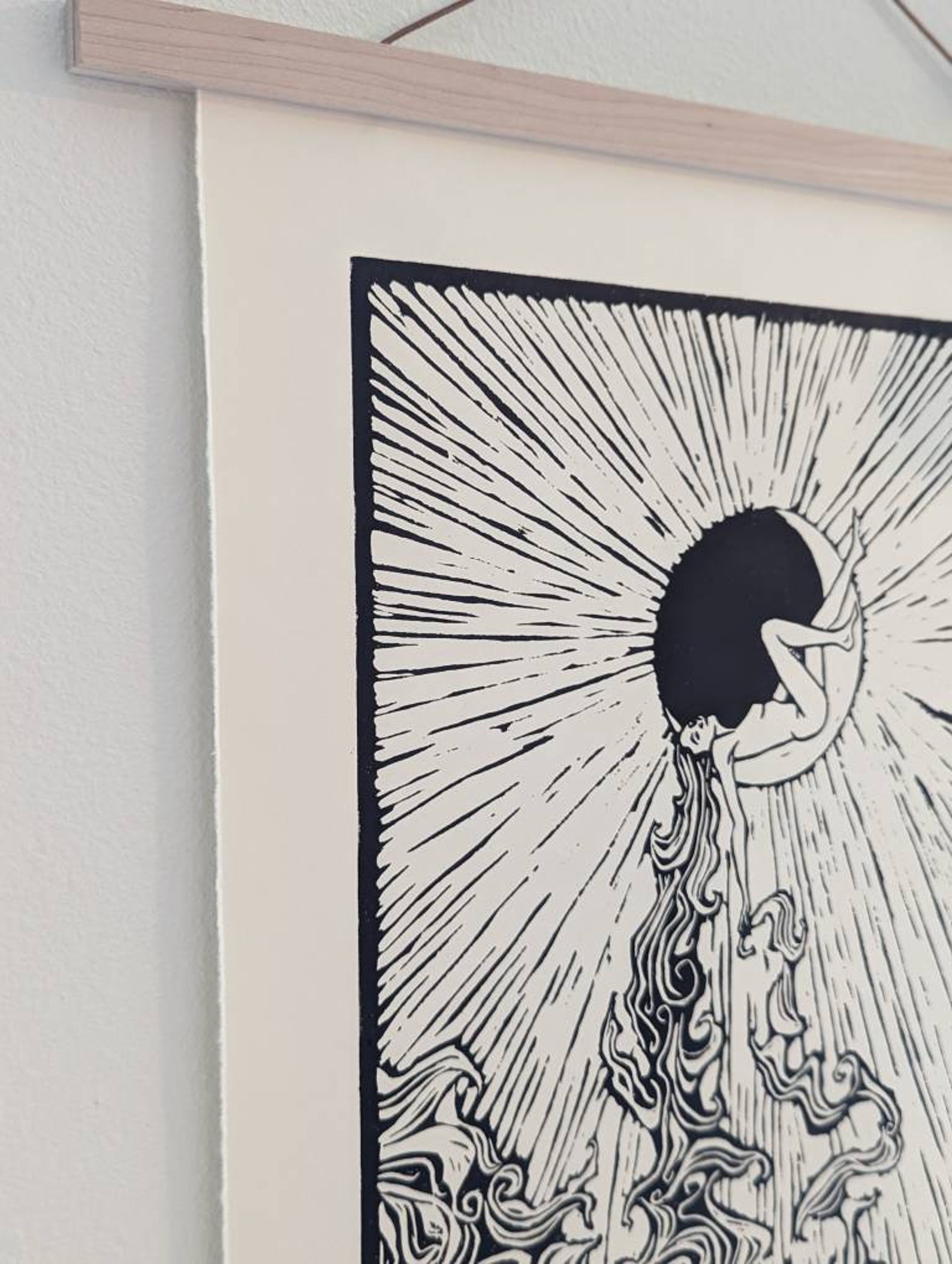 Camille - Hand Printed Moon Goddess Relief Print - Etsy