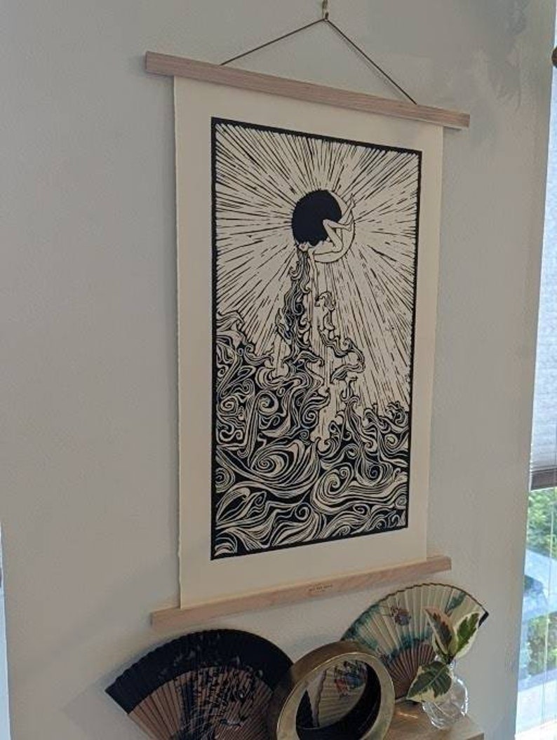 Camille Hand Printed Moon Goddess Relief Print - Etsy