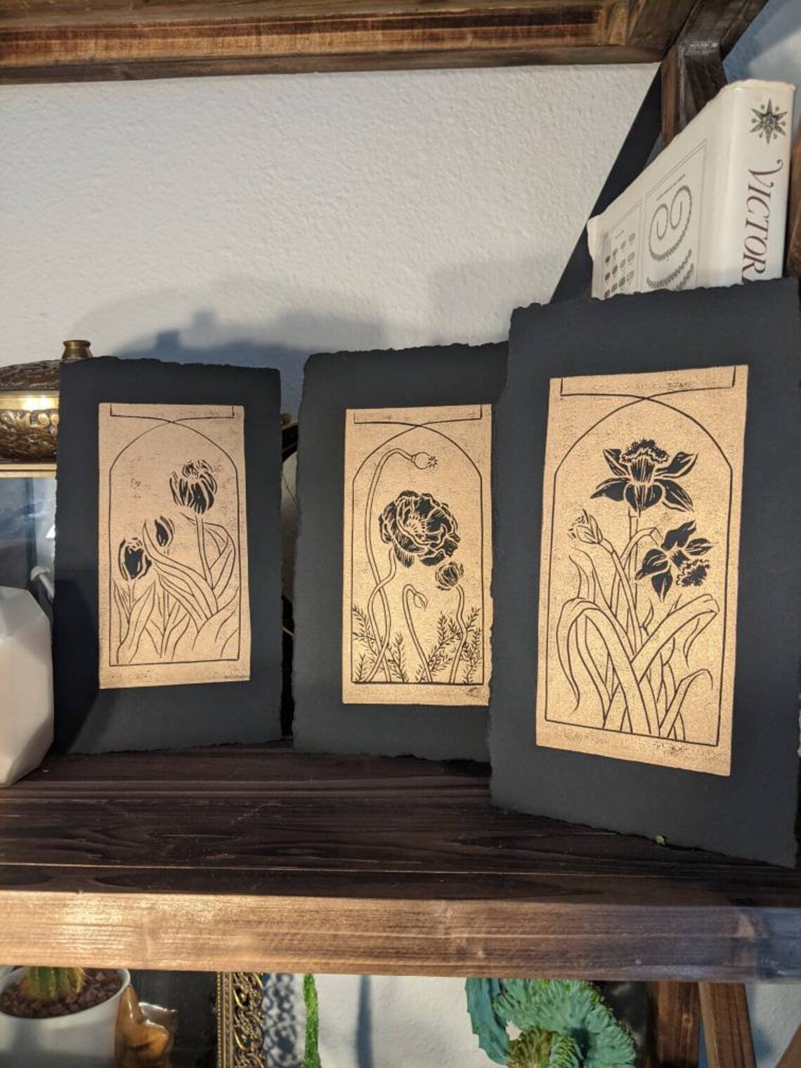 Spring Trio - Art Nouveau Style Hand Printed Relief Print - Etsy
