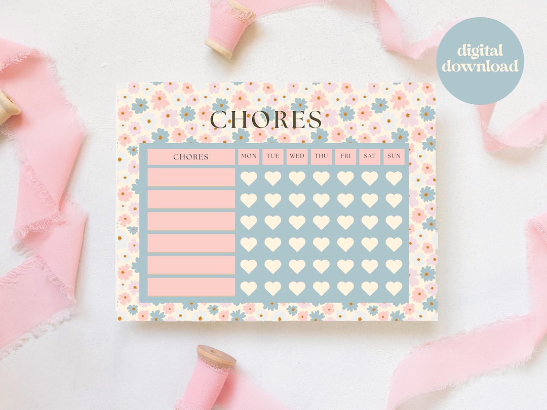 Adult Chore Chart, Girly Trendy Chore Chart, Teens Reward ...