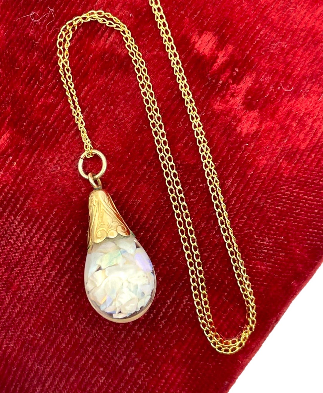 Vintage Van Dell 12K Gold Filled Floating Opal Pendant Necklace: 1940s ...