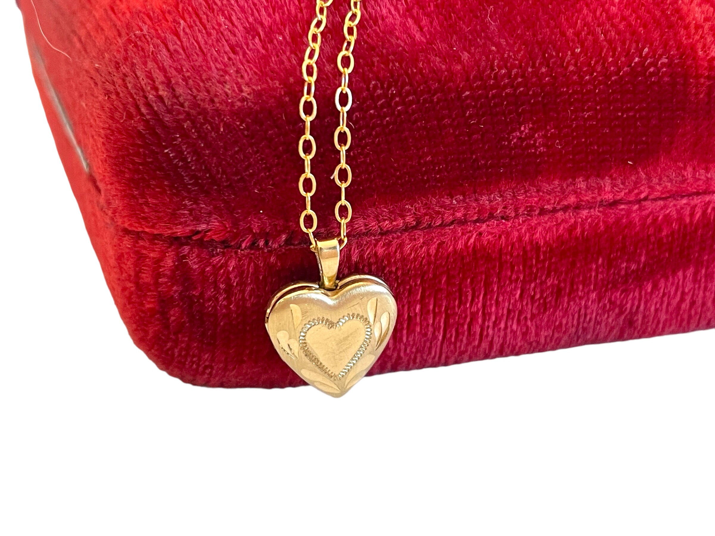 Vintage Petite 14K Gold Filled Heart Locket on 14K GF Chain with Etched Heart - PPC Small ...