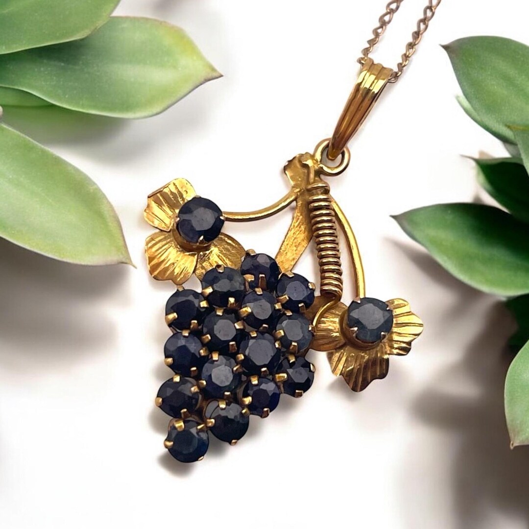 Antique 10K Gold Grape London Blue Topaz Pendant Necklace - Edwardian ...